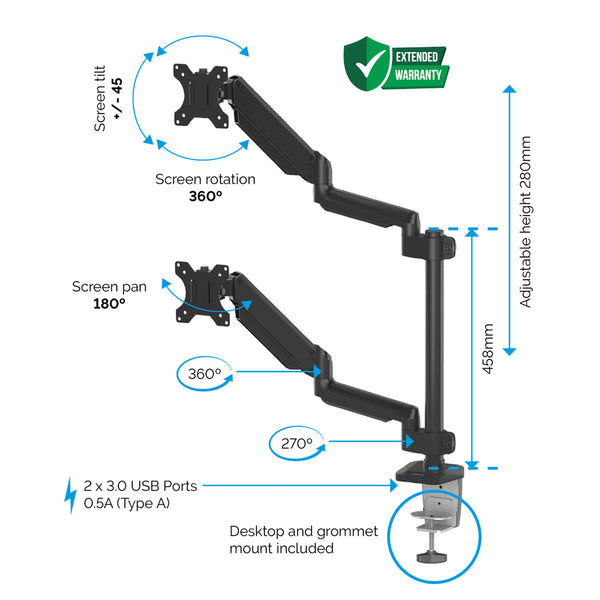 Platinum Dual Stacking Monitor Arm - Black – DeskStand™